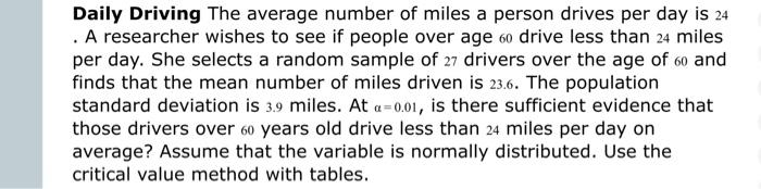 Solved Daily Driving The average number of miles a person | Chegg.com