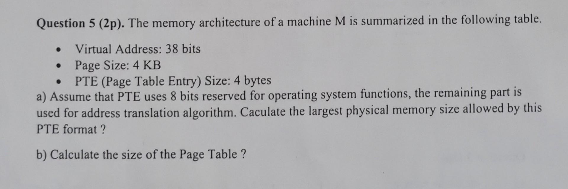 Solved Question 5 (2p). The memory architecture of a machine | Chegg.com