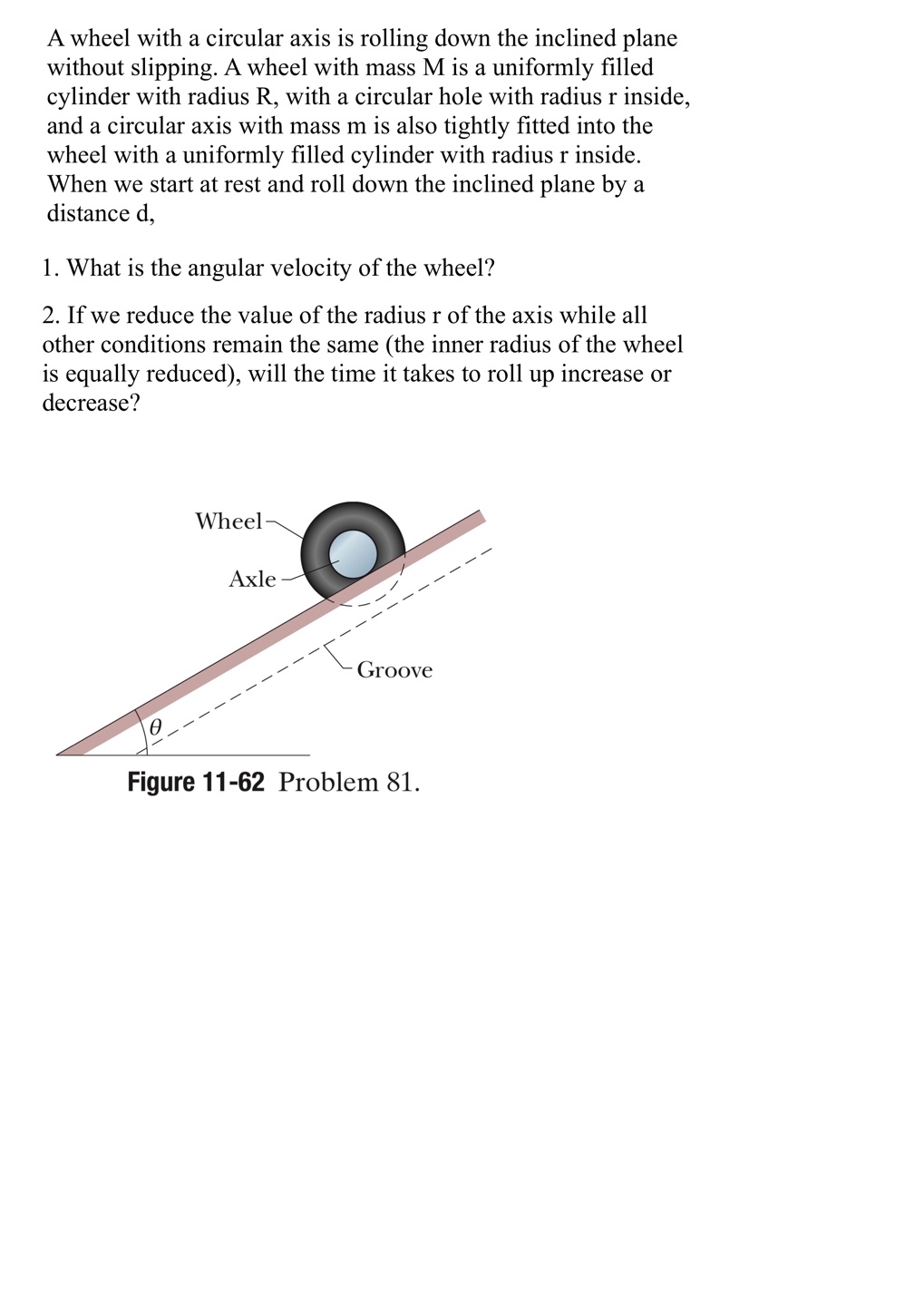 Solved A wheel with a circular axis is rolling down the | Chegg.com