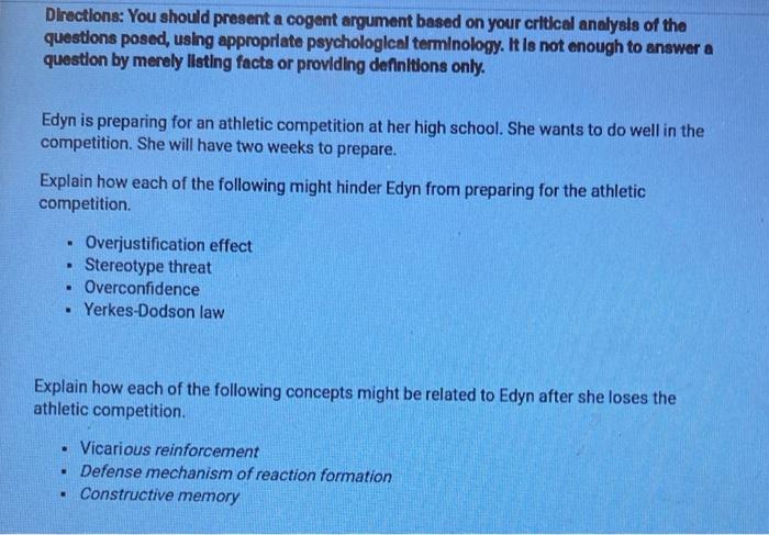 Solved Directions: You should present a cogent argument | Chegg.com