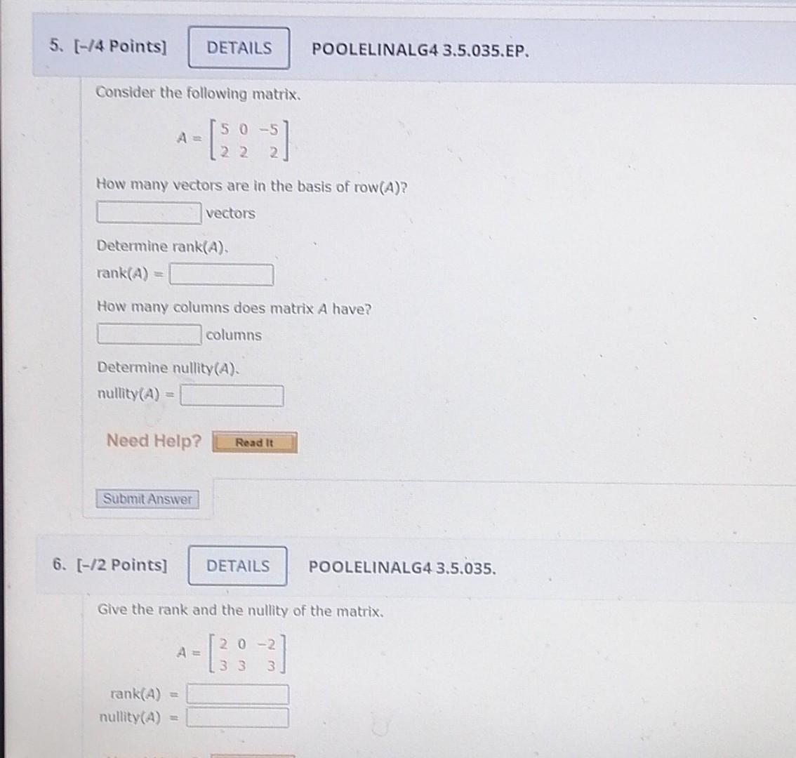 Solved Consider the following matrix. A=[5202−52] How many | Chegg.com
