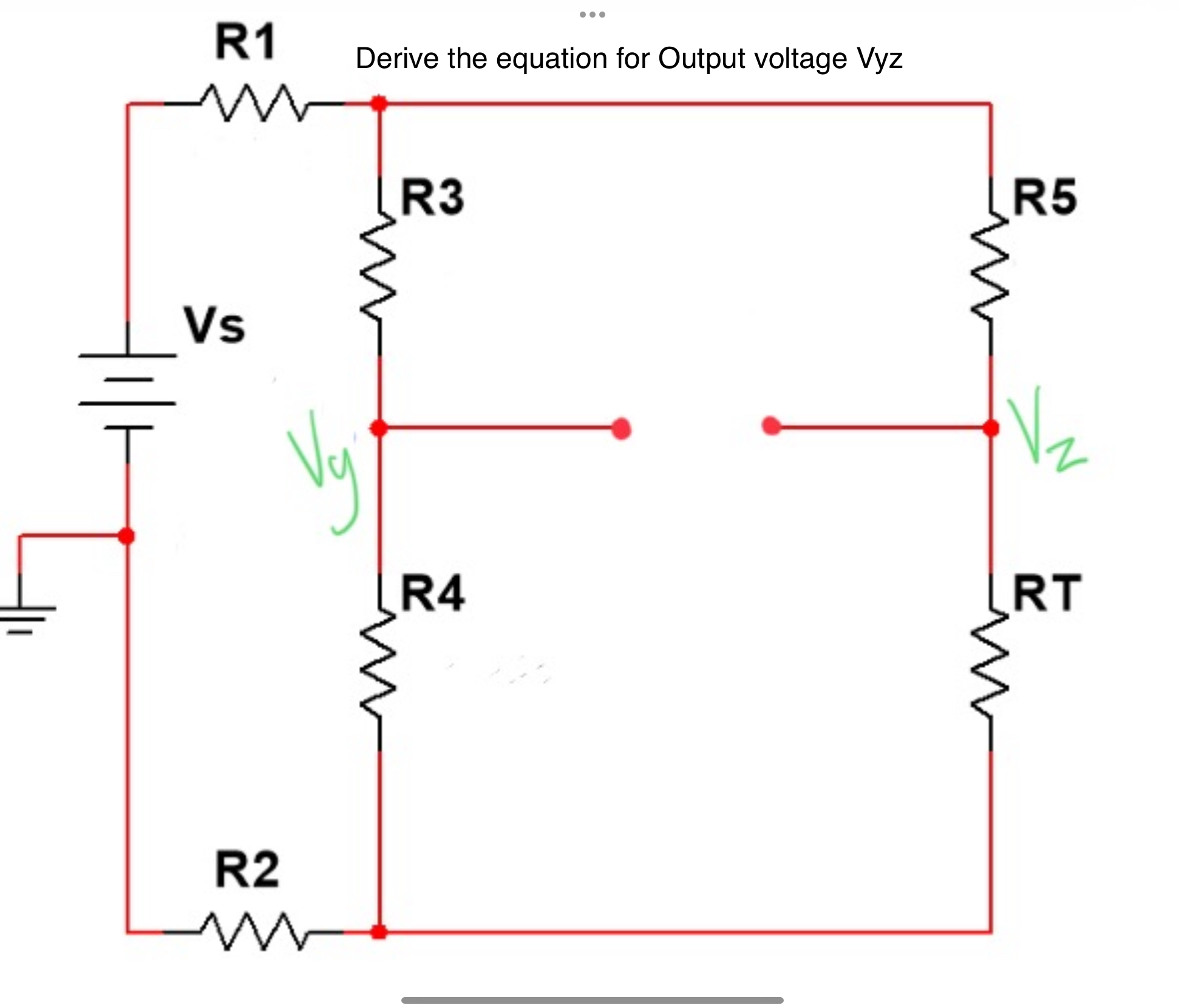 Solved Wheatstone Bridge: Derive the output voltage Vyz. | Chegg.com