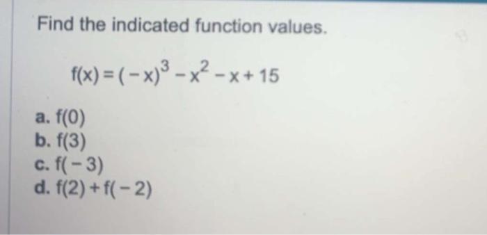 Solved Find the indicated function values. | Chegg.com
