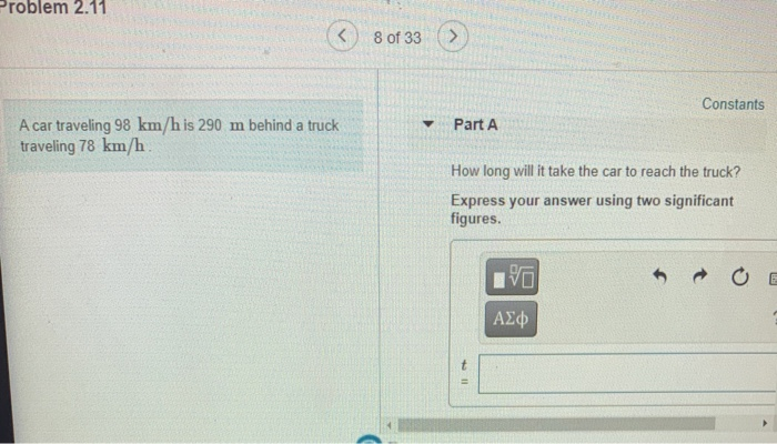Solved Problem 2.11 8 of 33 Constants Part A A car traveling | Chegg.com