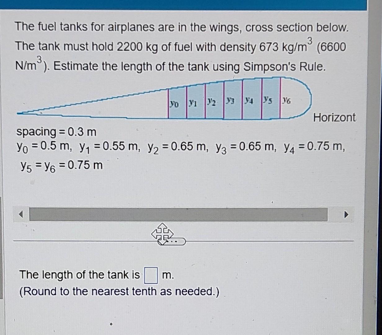 Solved The fuel tanks for airplanes are in the wings, cross | Chegg.com