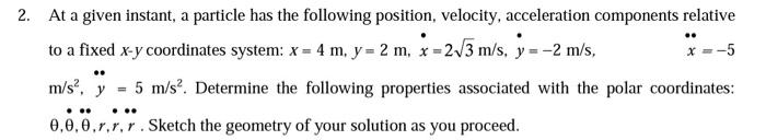 Solved .. 2. At a given instant, a particle has the | Chegg.com