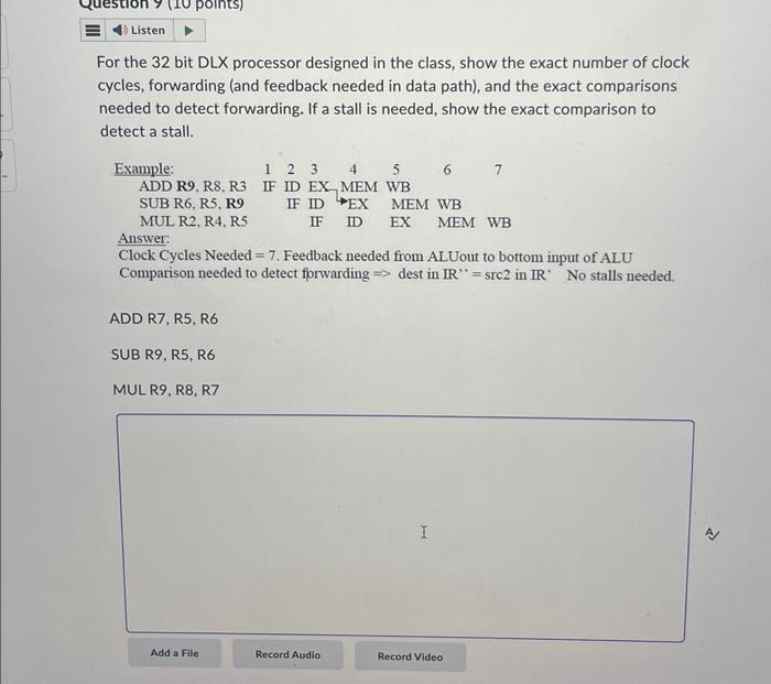Solved For the 32 bit DLX processor designed in the class, | Chegg.com