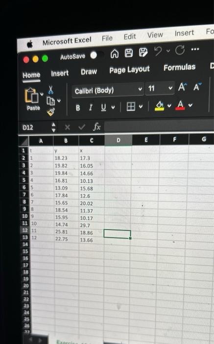 Solved The accompanying file contains data for y and x. | Chegg.com