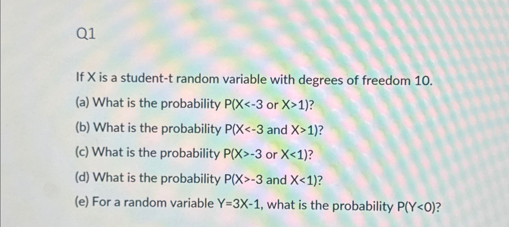 Solved Q1If x ﻿is a student- t ﻿random variable with degrees | Chegg.com