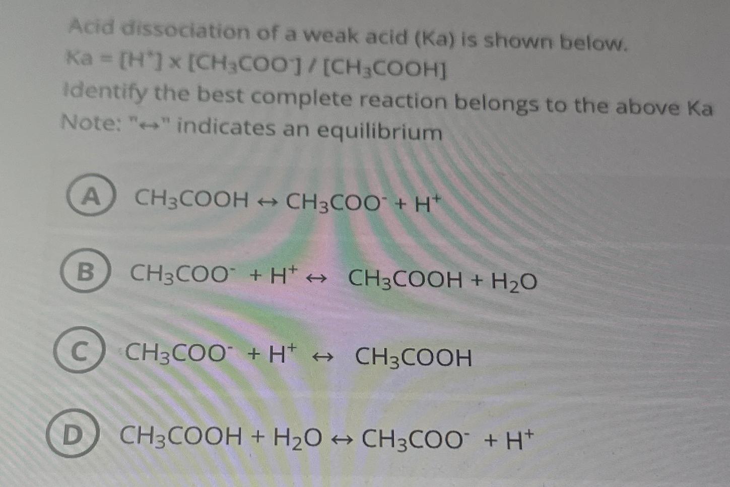 Solved Acid dissociation of a weak acid (Ka) ﻿is shown | Chegg.com