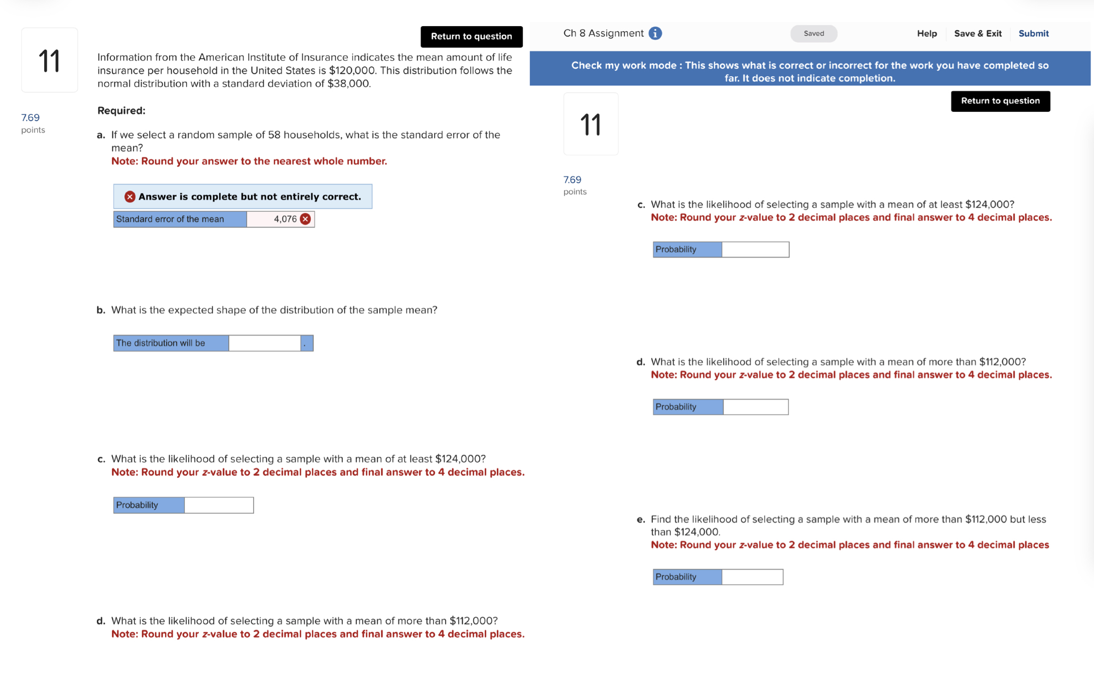 Solved Return to questionCh 8 ﻿Assignment iSavedHelpSave & | Chegg.com