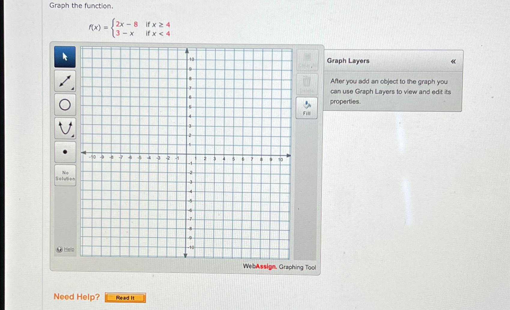 Solved Graph the function.f(x)={2x-8 if x≥43-x if x