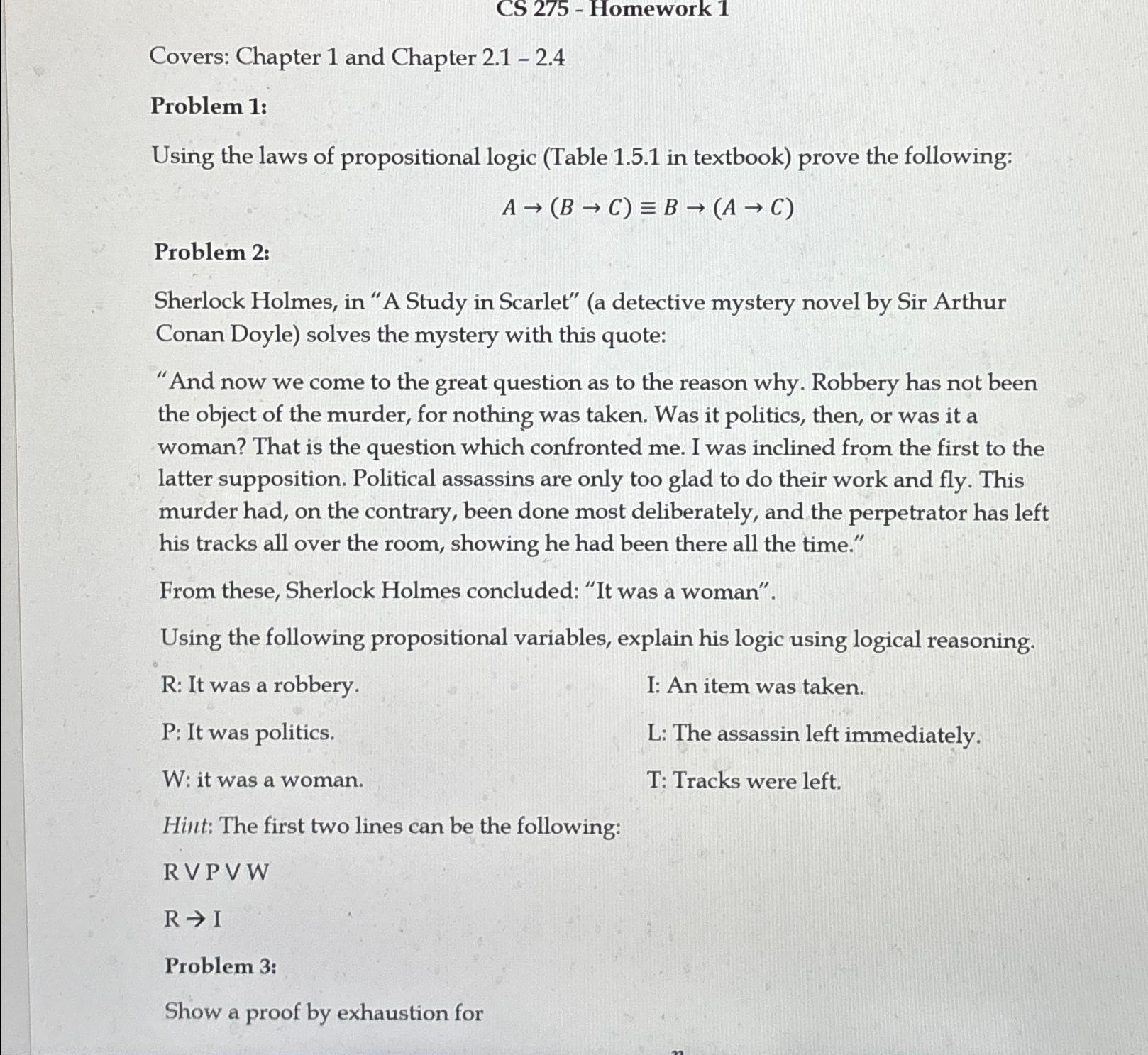 Solved CS 275 - ﻿Homework 1Covers: Chapter 1 ﻿and Chapter | Chegg.com
