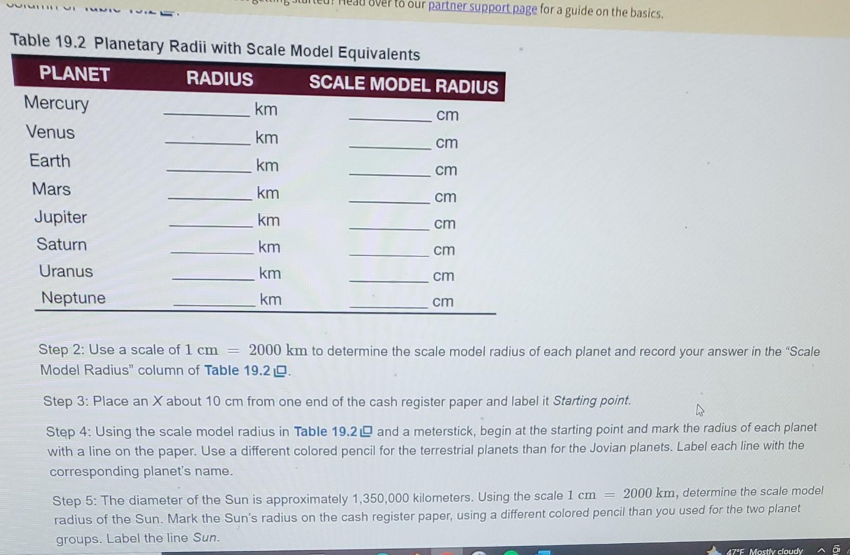 Solved Table 19.2 Planetary Radii with Scale Model | Chegg.com