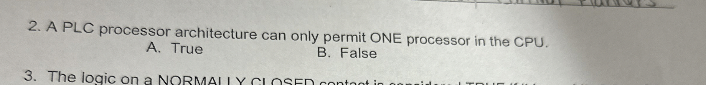 Solved A PLC processor architecture can only permit ONE | Chegg.com