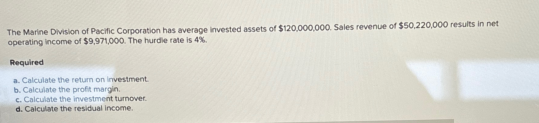 Solved The Marine Division of Pacific Corporation has | Chegg.com