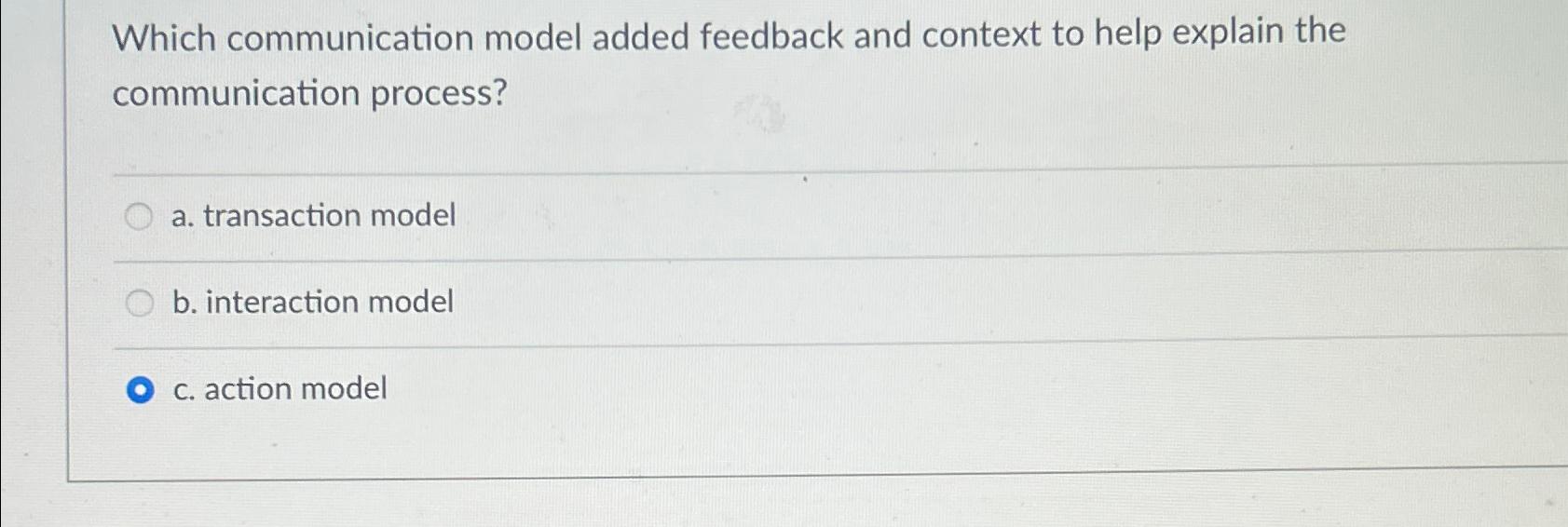 Solved Which communication model added feedback and context | Chegg.com