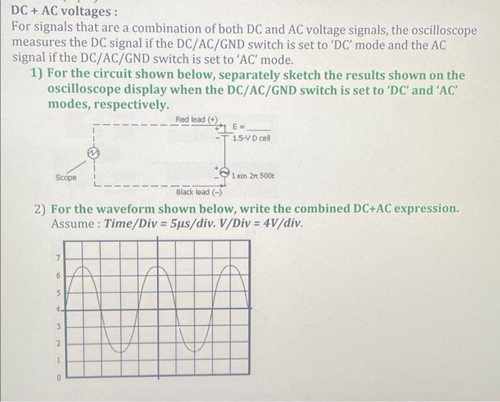 Solved DC + AC voltages: For signals that are a combination | Chegg.com