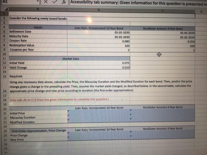 A1 X∨fx Accessibility tab summary: Given information | Chegg.com