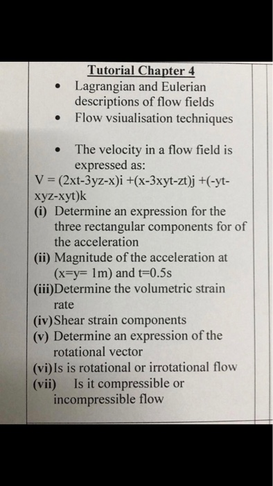 Solved Tutorial Chapter 4 Lagrangian and Eulerian | Chegg.com