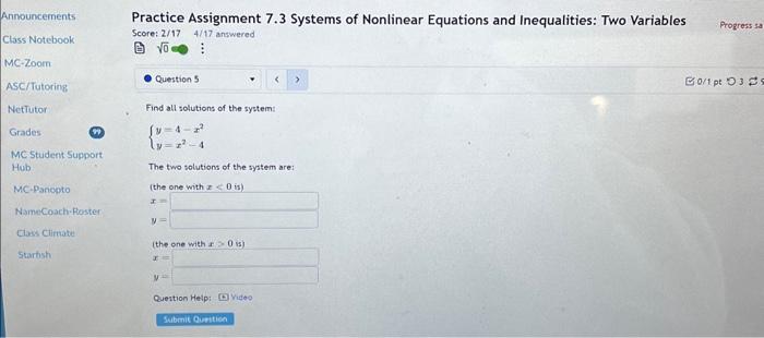 Solved Practice Assignment 7.3 Systems of Nonlinear | Chegg.com