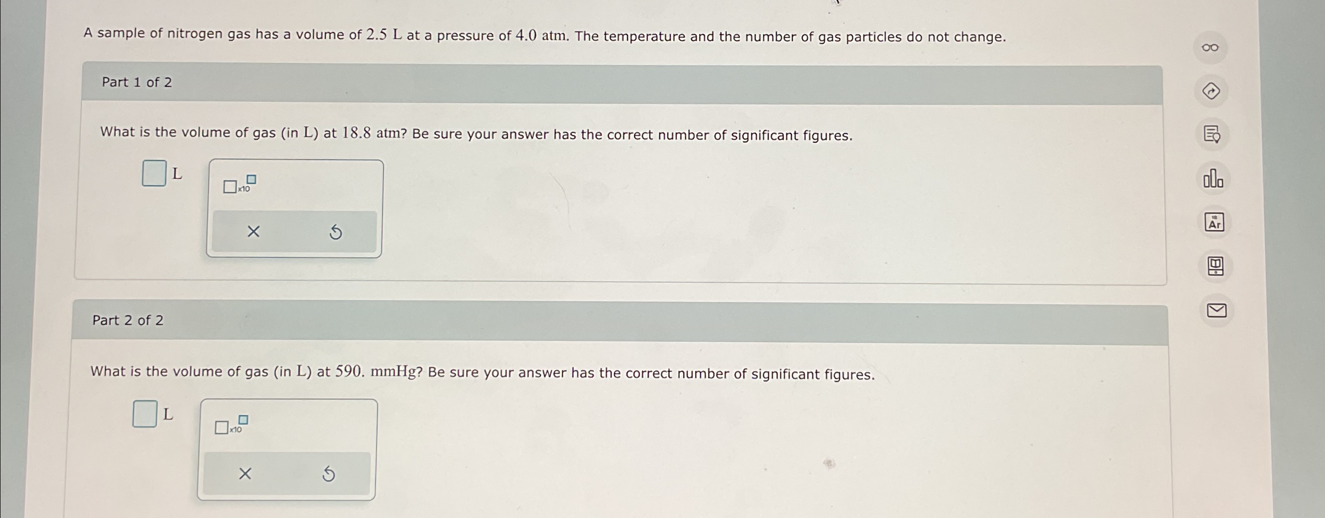 Solved A sample of nitrogen gas has a volume of 2.5L ﻿at a | Chegg.com