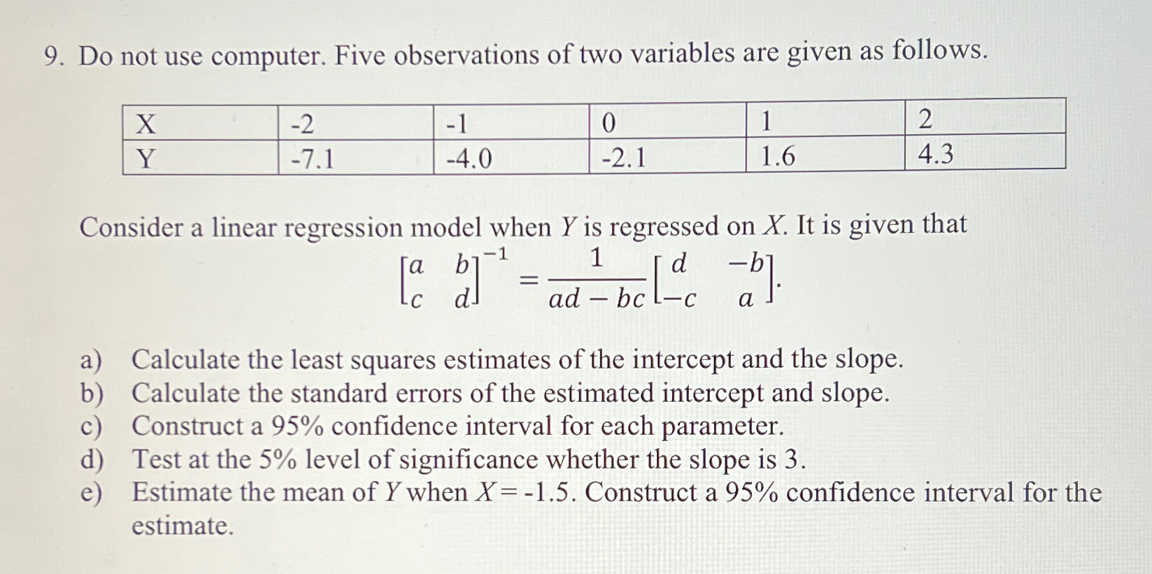 Solved Do not use computer. Five observations of two | Chegg.com