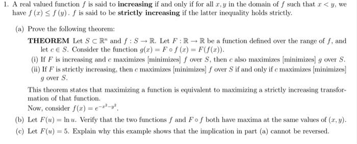 Solved A real valued function f is said to increasing if and | Chegg.com