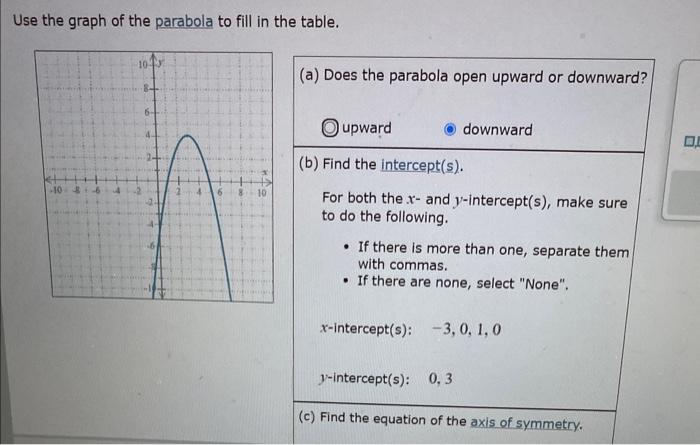 Solved (c) Find the equation of the axis of symmetry. | Chegg.com