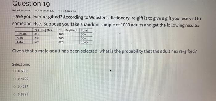 Solved Question 19 Not yet answered Points out of 1,00 Flag | Chegg.com
