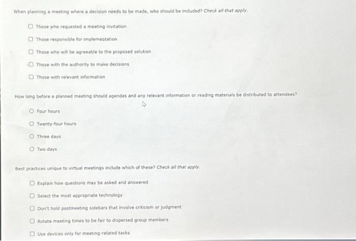 Solved When planning a meeting where a decision needs to be | Chegg.com