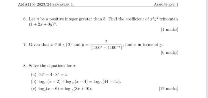Solved 6. Let n be a positive integer greater than 5 . Find | Chegg.com