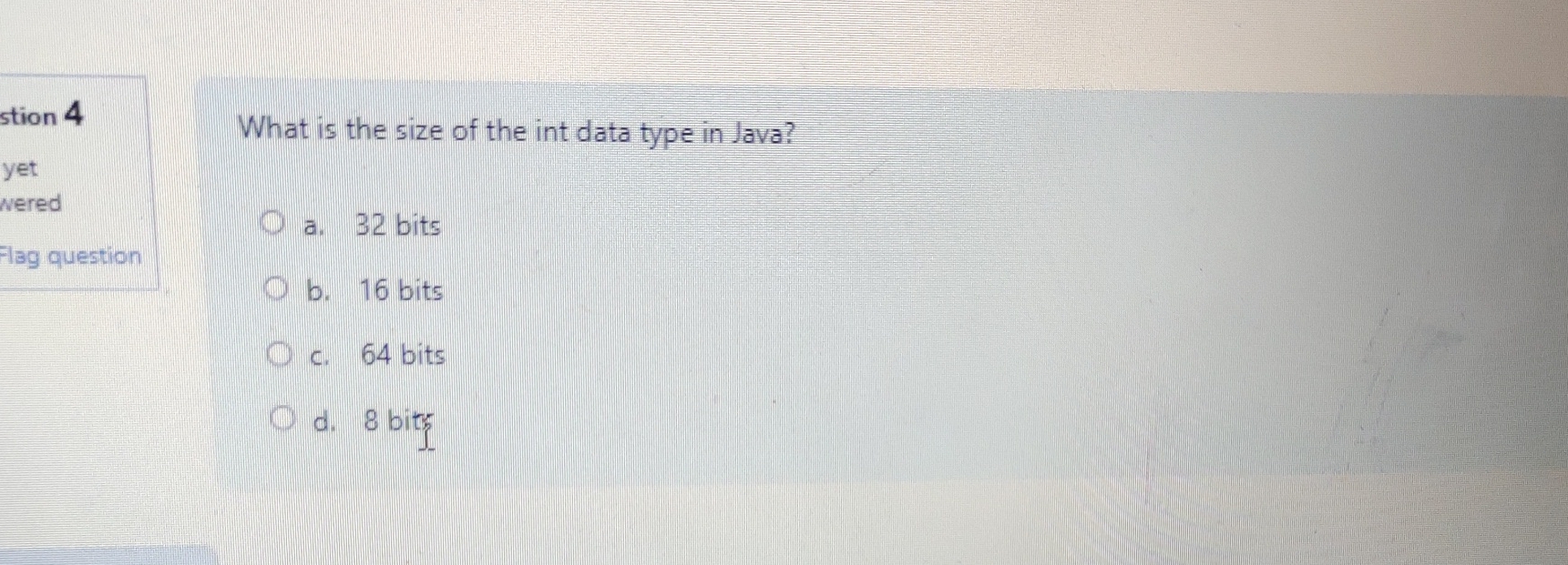 Solved stion 4What is the size of the int data type in | Chegg.com