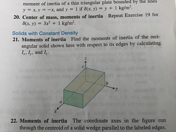 Solved moment of inertia of a thin triangular plate bounded | Chegg.com