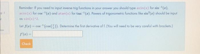 Solved Reminder If you need to input inverse trig functions | Chegg.com