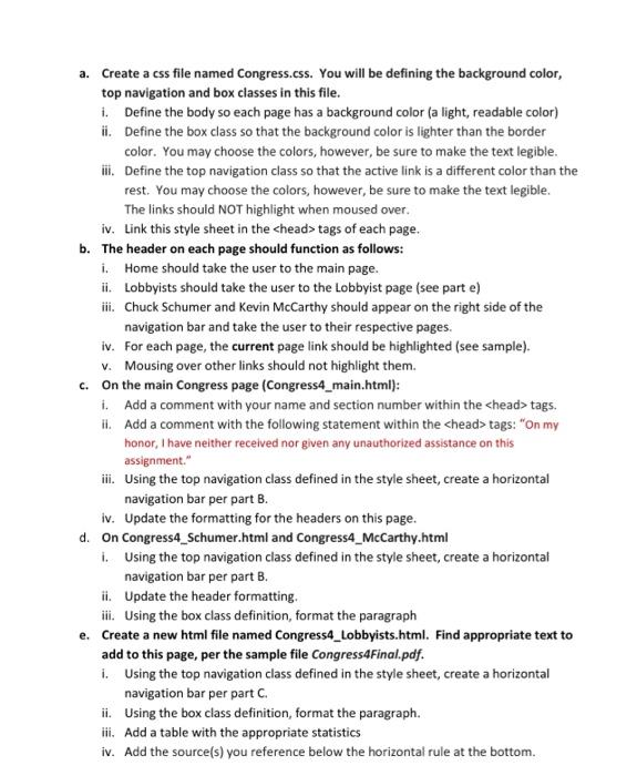 Solved a. Create a css file named Congress.css. You will be | Chegg.com