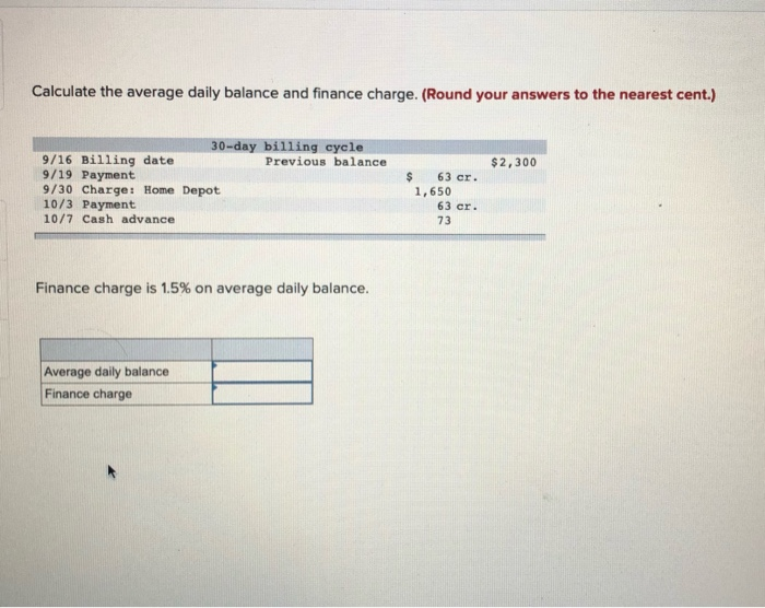Solved Calculate The Average Daily Balance And Finance Chegg