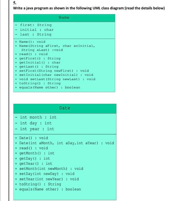 Solved 5. Write a java program as shown in the following UML | Chegg.com