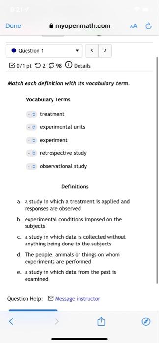 Solved Done myopenmath.com AA C Question 1 B0/1 pt 298 | Chegg.com