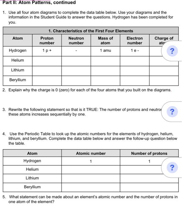 Solved Part II: Atom Patterns, continued 1. Use all four | Chegg.com