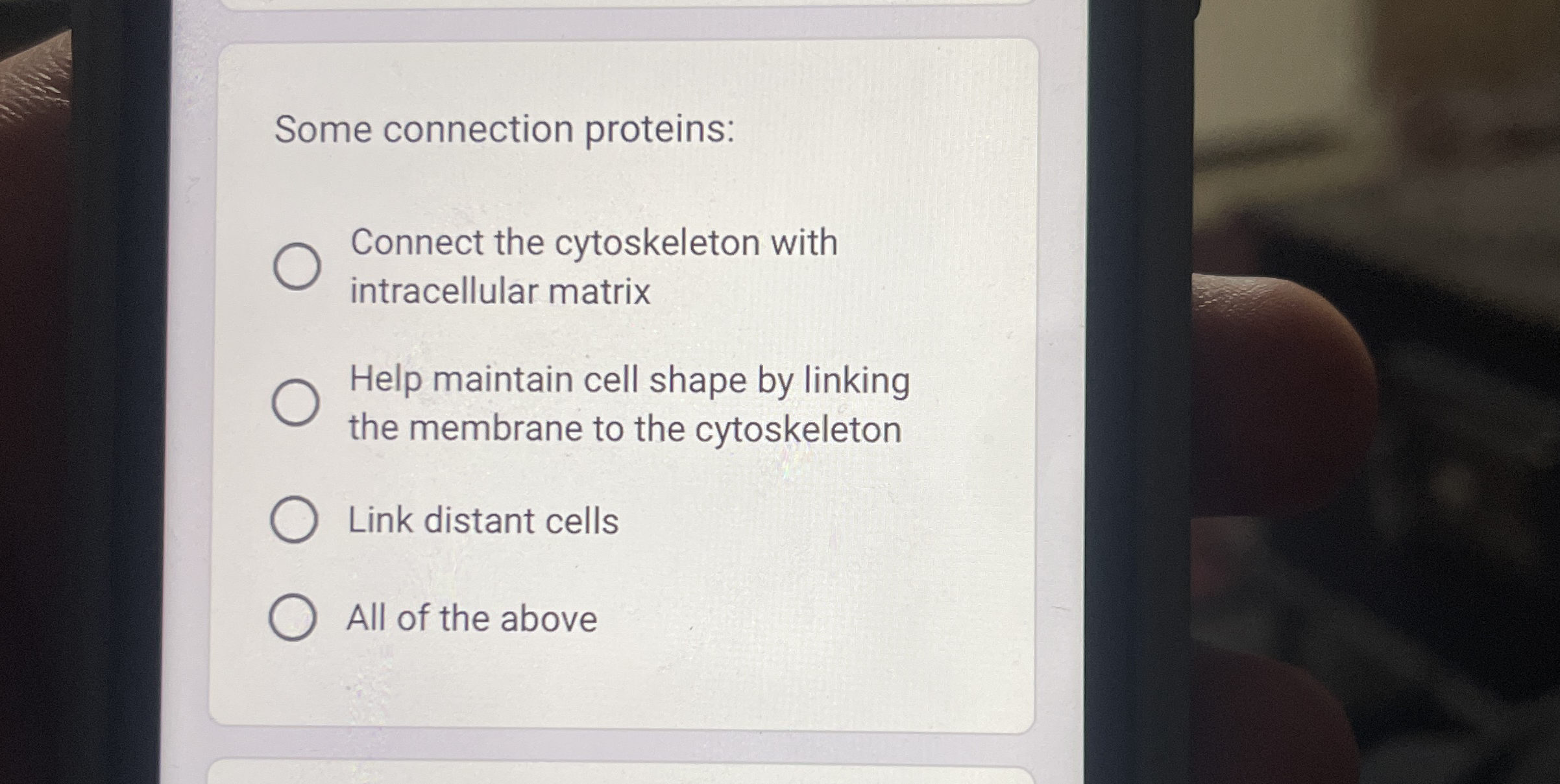 Solved Some connection proteins:Connect the cytoskeleton | Chegg.com