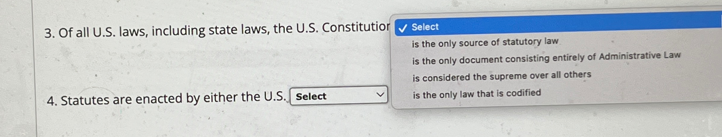 Solved Of all U.S. ﻿laws, including state laws, the U.S. | Chegg.com