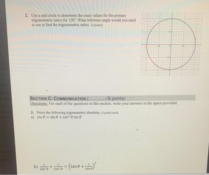 Solved 2. Use a unit circle to determine the exact values | Chegg.com