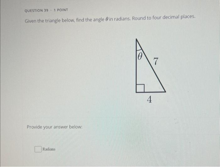 Solved Given the triangle below, find the angle θ in | Chegg.com