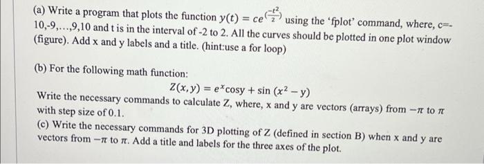 Solved (a) Write a program that plots the function y(t) = ce | Chegg.com