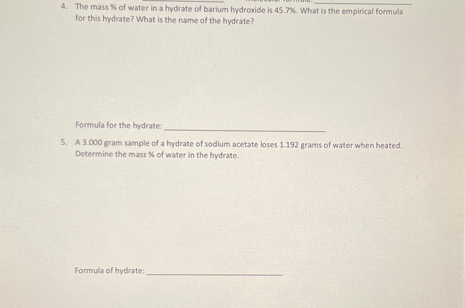 Solved The mass % ﻿of water in a hydrate of barium hydroxide | Chegg.com