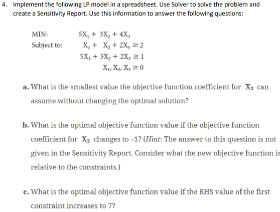 Implement the following LP model in a spreadsheet. | Chegg.com