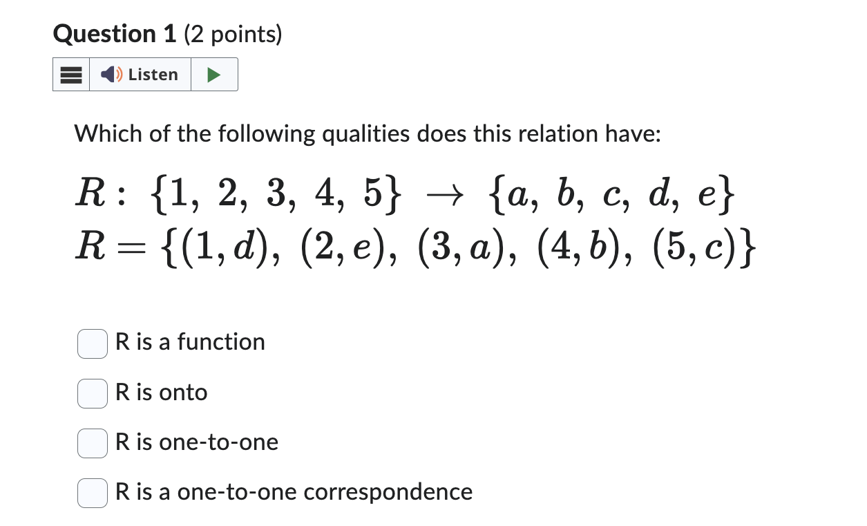 Solved Which of ﻿the following qualities does this relation | Chegg.com