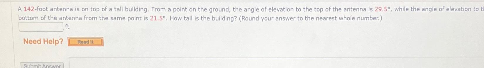 Solved A 142 -foot antenna is on top of a tall building. | Chegg.com