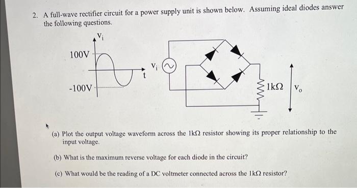 Solved 2. A full-wave rectifier circuit for a power supply | Chegg.com